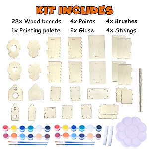 hapray 4 Pack Bird House Crafts for Kids Ages 5-8 8-12, Buildable DIY Birdhouse Kit for Children to Build, 3+ Summer Arts and Craft Projects with Paint, Boy Girl Gift Christmas