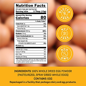 Judee’s Dried Whole Egg Powder - 11 oz - Baking Supplies - Delicious and 100% Gluten-Free - Dehydrated Eggs Powder for Breakfast, Baking, and Camping Meals - Simplifies Outdoor Cooking Preparation