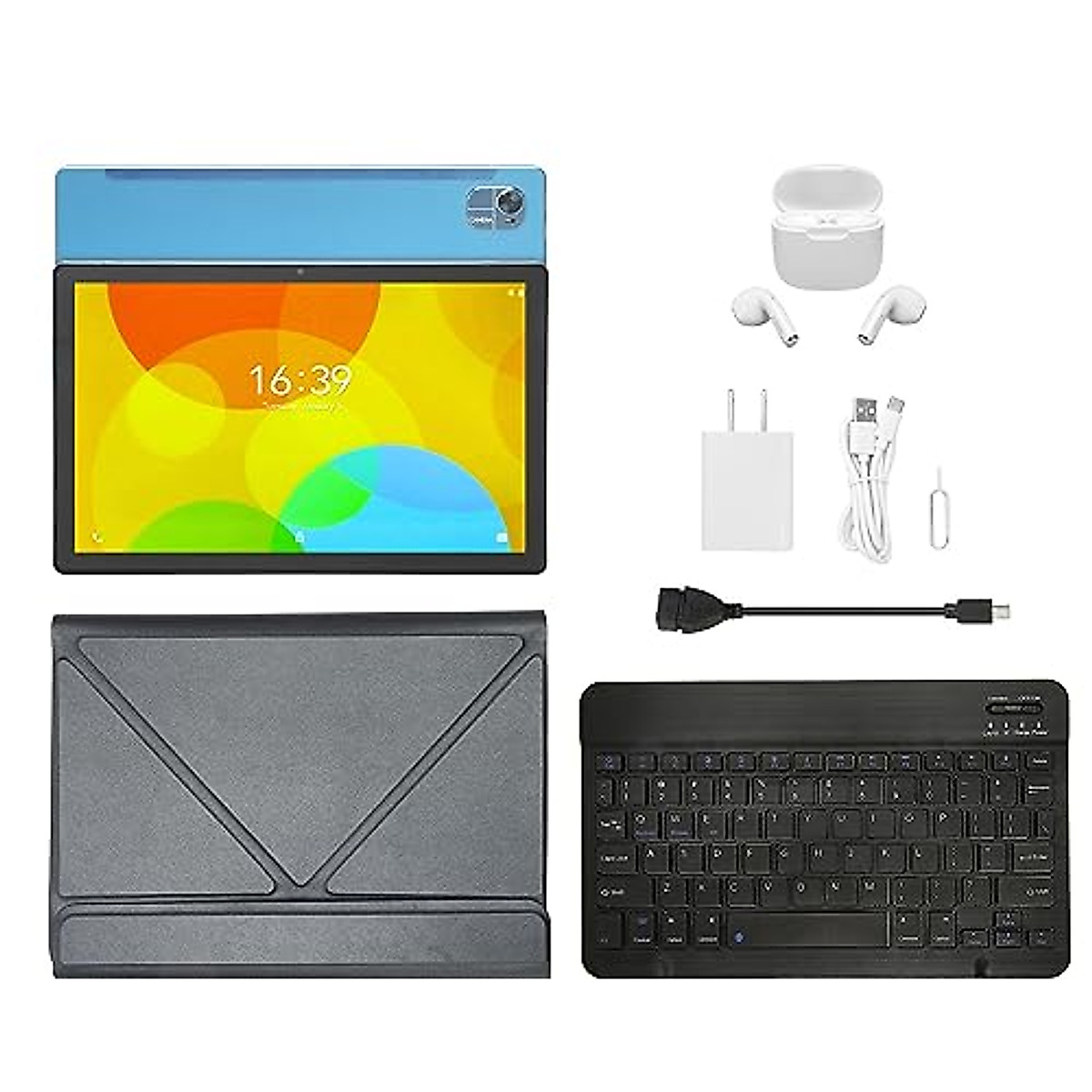 Haofy 2 in 1 Tablet, HD Tablet US Plug 100‑240V 12MP 24MP Camera with Keyboard Earbuds for Business (US Plug)
