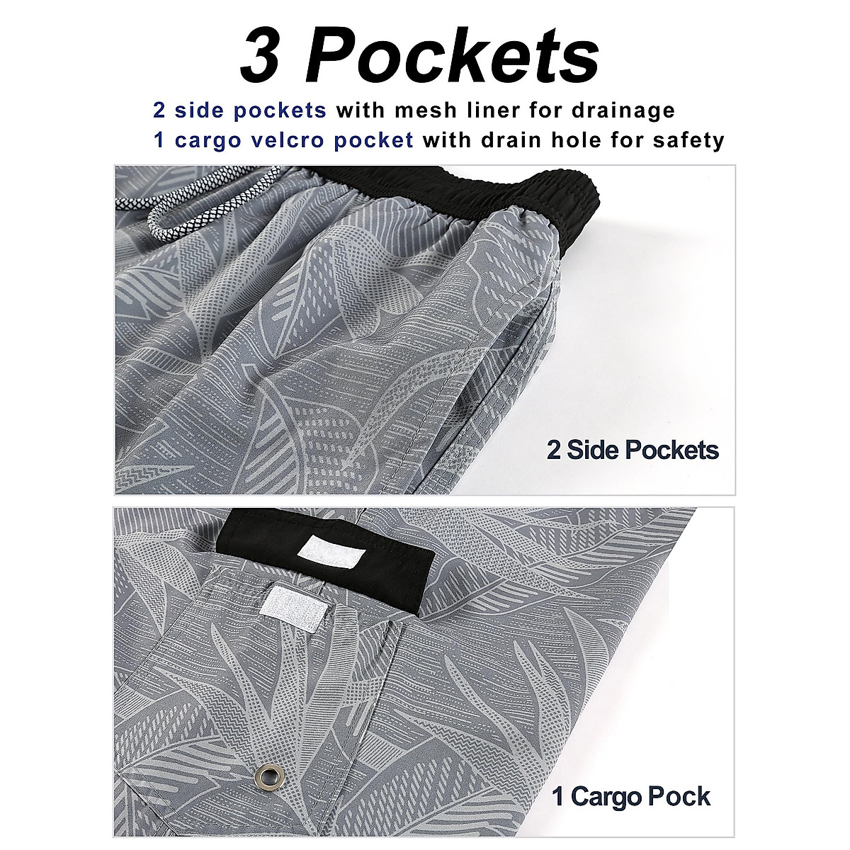 BOJIN Mens Swim Trunks Quick Dry Swim Shorts Mesh Lining Bathing Suits Swimwear Beach Shorts BS017 Grey L