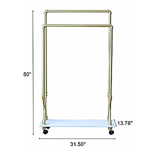 Child Clothes Rack, Kids Garment Rack Armoire Dress-up Closet, Rolling Pipe Open Clothing Rack with Wood Storage Shelf, Industrial Modern Kids Wardrobe Costume Organizer Center with 2 Hanging Rods