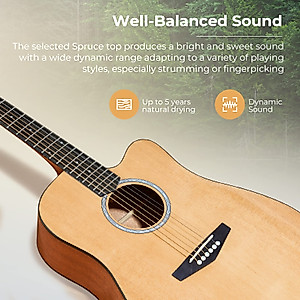 Acoustic Guitar, Cutaway Acoustic Guitar Full Size Dreadnought Acustica Guitarra Bundle with Gig Bag for Adults Teens Beginners Professionals, Natural by Vangoa