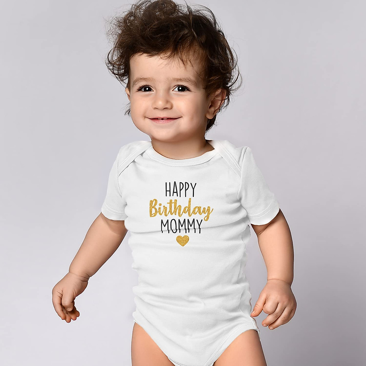 Organic GOTS Certified Baby Onesie Unisex Bodysuit 0-18 months - Happy Birthday | Present Gift (Gold - Happy Birthday Mommy, 0-3 Months)