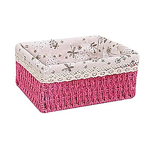 N/A Hand-woven Rattan Desktop Sundry Snacks Storage Basket Fabric Rattan Cosmetics Household Storage Basket (Color : D, Size : 26.5 * 20.5 * 12cm)