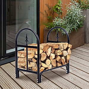 Happytools Firewood Rack, 24 Inch Fireplace Wood Storage Stand for Indoor and Outdoor, Heavy Duty Steel Fire Log Stacker Holder for Stove Fire Pit Fireplace (Single Head, 2 FT) Black