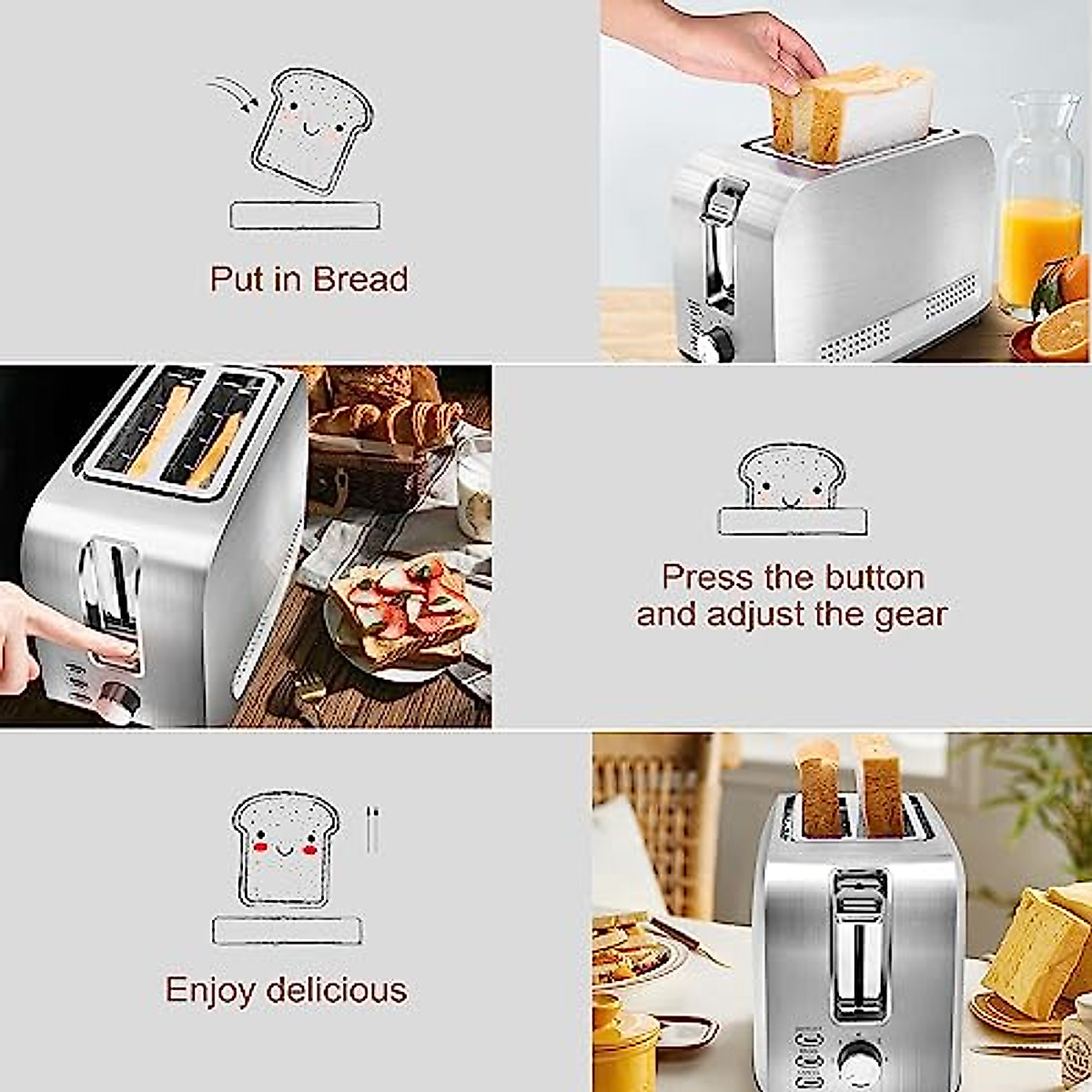 Runnatal 2 Slice Slot Toaster, Stainless Steel, Extra-Wide Slot Toaster with 7 Shade Settings, Silver Metallic