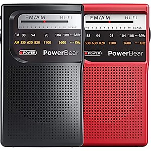 PowerBear Portable Radio | AM/FM, Battery Operated, Long Range (Black,Red)