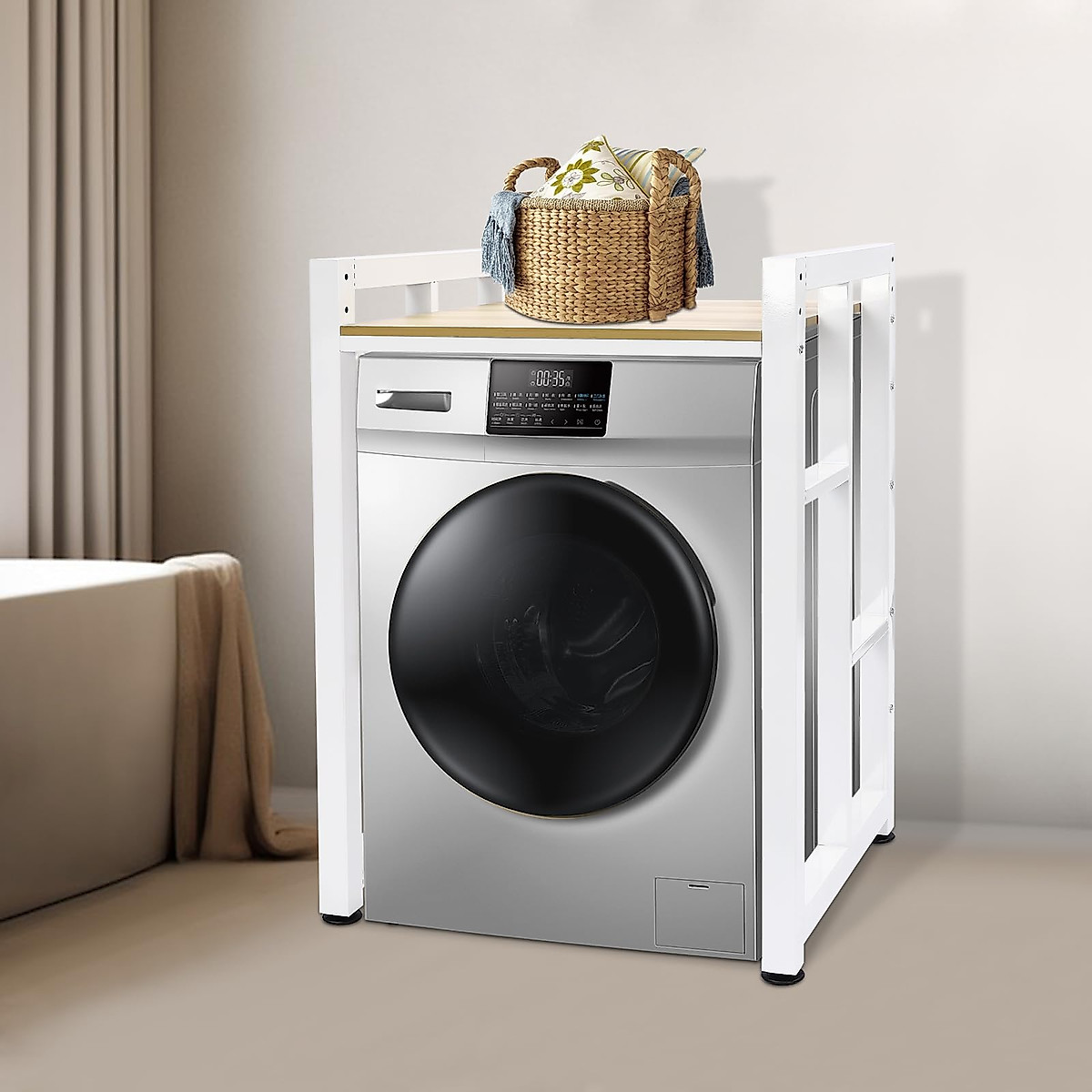 Stacking Dryer Rack Stand, Floor Mount Storage Shelf with Adjustable Laminate, Heavy Duty Over Washer and Dryer Shelves, Washing Machine Rack for Bathroom, Laundry Room, Apartments Garages