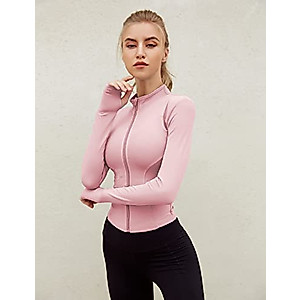 Yeokou Womens Active Zip Up Running Workout Cropped Bbl Athletic Jacket with Thumb Holes(Pink-S)