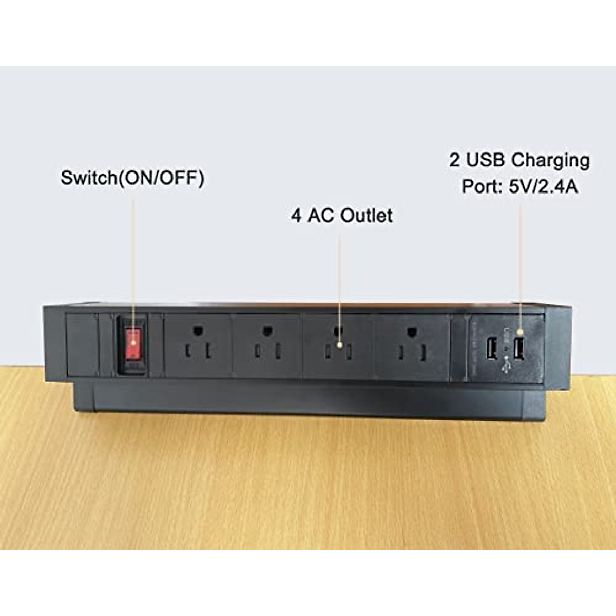 Desk Clamp Power Strip with 4-Outlet & 2 USB Ports, Desktop Power Outlet Clamp Mount Connect with 4.92ft Power Cord for Kitchen, Home, Office