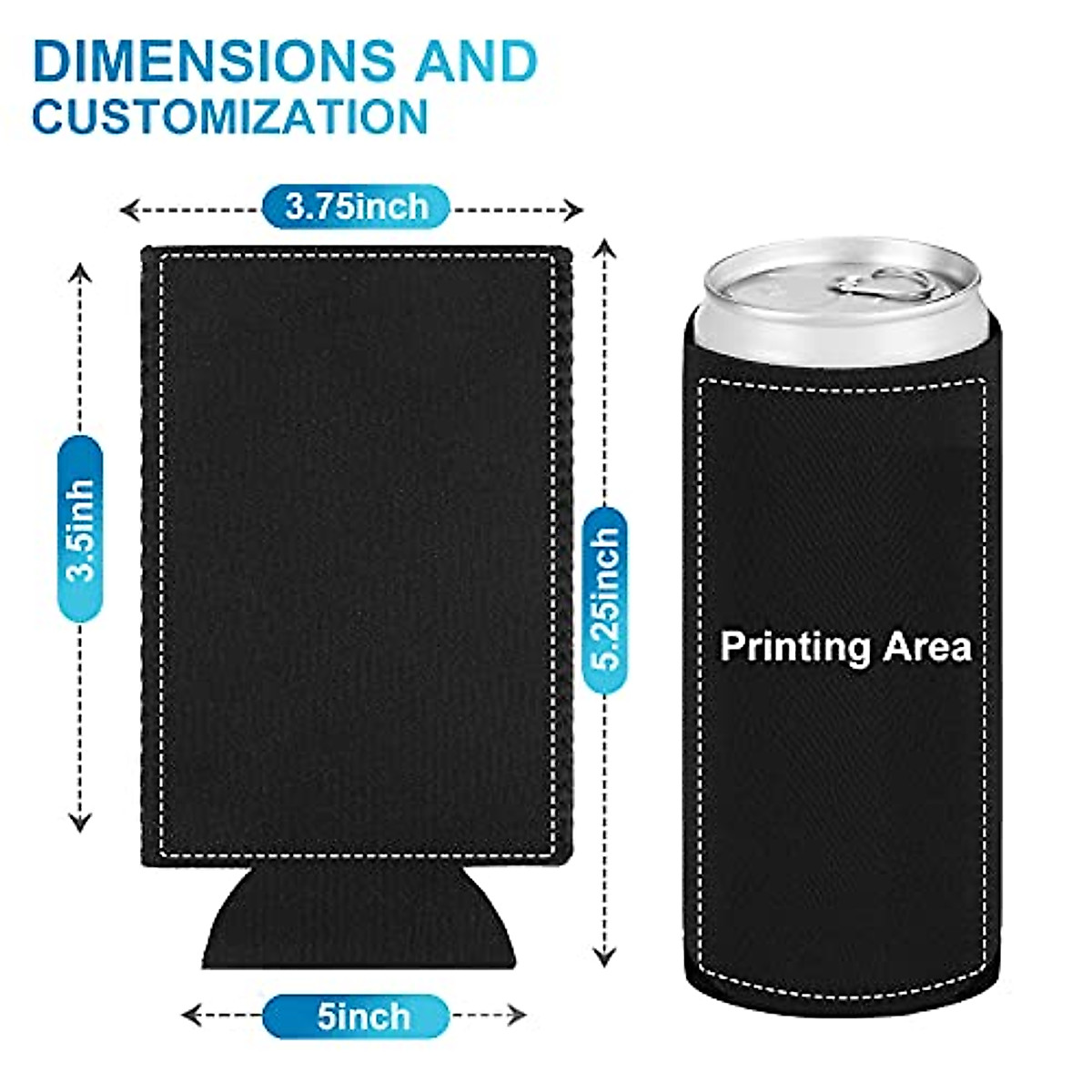 Slim Can Cooler Sleeves, 12oz Skinny Blank Neoprene Beer Can Sleeve, Soft Insulated Reusable DIY Personalized Cooler for Water Bottle Soda, Collapsible for Parties Weddings (Black, 12)
