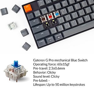 Keychron K8 Hot-swappable Wireless Bluetooth 5.1/Wired USB Mechanical Gaming Keyboard, Tenkeyless 87 Keys Computer Keyboard with Gateron G Pro Blue Switch RGB Backlight N-Key Rollover for Mac Windows