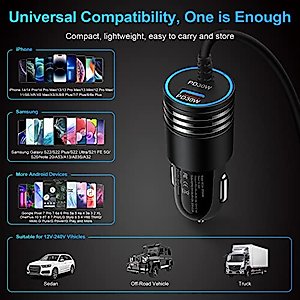 Android USB C Samsung Super Fast Car Charger for Samsung Galaxy S23 Ultra/S23/S23 Plus/A14 5G/A54/S22/S21 fe/S20/A53 5G/A13/A03S/A32, 60W Fast Car Adapter with 30W Built-in Type C Fast Charging Cable