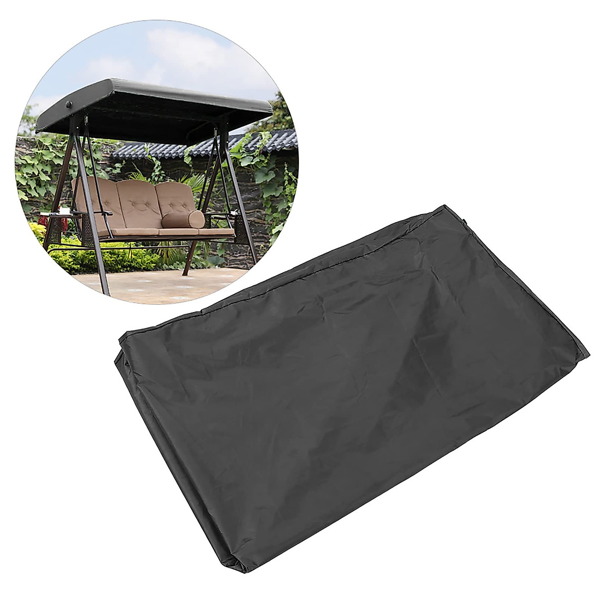 Lwuey Outdoor Patio Swing Canopy Cover, Waterproof Swing Chair Porch Top Sun Shade UV Resistant Awning Glider Windproof Hammock Roof Protection Replacement Yard Garden Poolside Balcony Backyard(black)