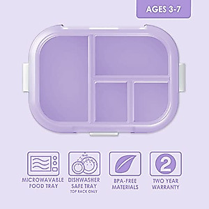 Bentgo® Kids Chill Tray with Transparent Cover - Reusable, BPA-Free, 4-Compartment Meal Prep Container with Built-In Portion Control for Healthy, At-Home Meals & On-the-Go Lunches (Purple)