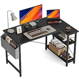 BANTI L Shaped Small Computer Desk with Storage Shelves, 40" Home Office Small Corner Desk Study Writing Table, Black