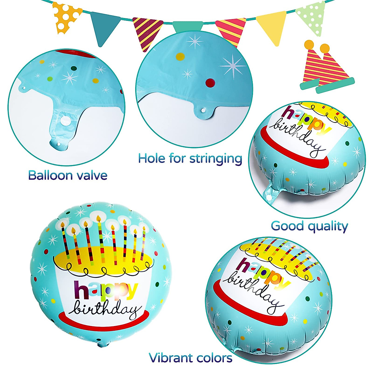 24 Pcs Happy Birthday Foil Balloons 18 inch Round Helium Floating Mylar Balloon Inflatable Balloons for Birthday Party Decorations Supplies,12 Patterns