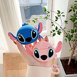 Soft Silicone Shockproof Cover, New 3D Cute Cartoon Creative Fun Case Skin with Keychain Design for AirPods Pro Charging Case 2019 (Stitch)