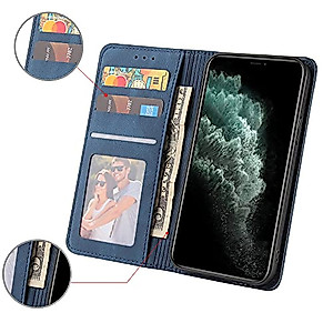 Fansipro Wallet Folio Case for Samsung Galaxy S9 Plus, Premium PU Leather Slim Fit Cover for Galaxy S9 Plus, 2 Card Slots, 1 Transparent Photo Frame Slot, Wave Line on Leather, Blue
