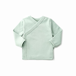 SYCLZ Unisex-Baby 100% Cotton Long Sleeve Side-Snap Shirts Soild Color Kimono Tees 0-12M (3-6M, Blue/Green/Gray)