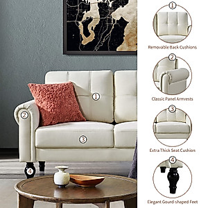 Husbedom 60.6 Inches Loveseat Sofa, Velvet Small Couches for Small Spaces, Comfy Couch for Living Room, Bedroom, Apartment, Studio, Cream Beige Couch