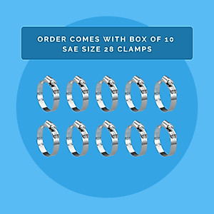 Koehler Enterprises Hose Clamps, Hose Clamp Box of 10, Radiator Hose Clamp, Silver, Size SAE 28