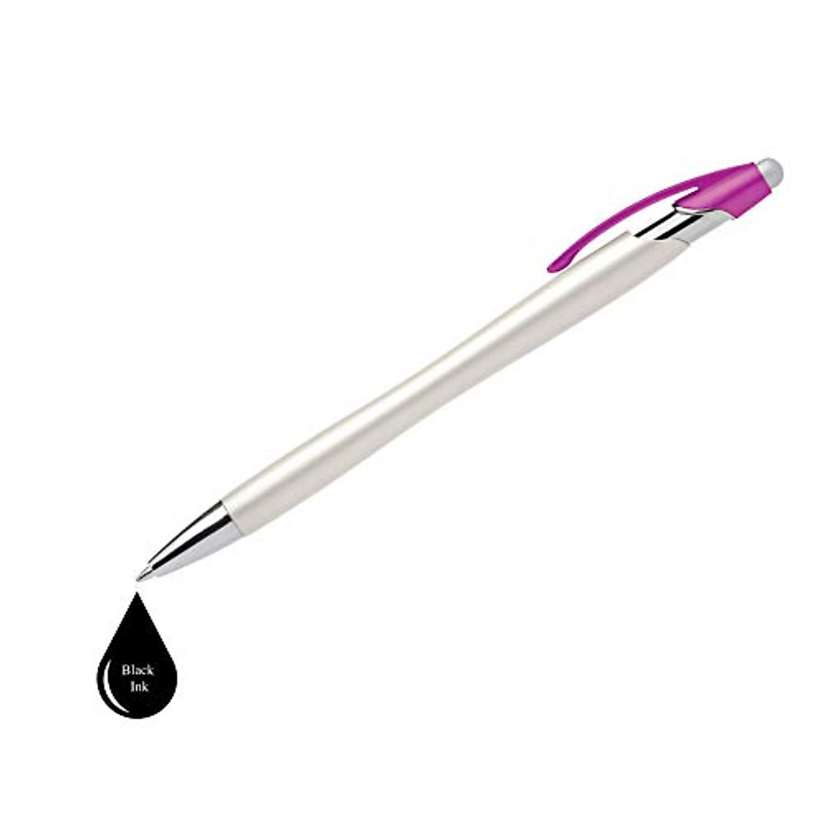 Express Pencils Custom Pens with Stylus - The Pearl - Personalized Metallic Printed Name Pens with Black Ink - Imprinted with Logo or Message - Great Gift Ideas - FREE PERSONALIZATION 12 pack (Silver)