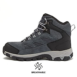 HI-TEC Yosemite WP Mid Waterproof Hiking Boots for Men, Lightweight Breathable Outdoor Trekking Shoes - Dark Grey/Black, 10 Medium