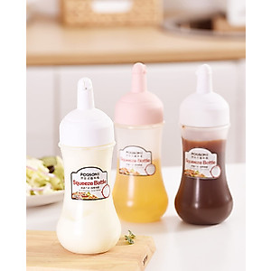 RROAD Measurable Condiment Squeeze Bottle 4PACS Sauce Squeeze Bottle Household plastic squeeze bottle kitchen tomato salad 5-hole squeeze bottle