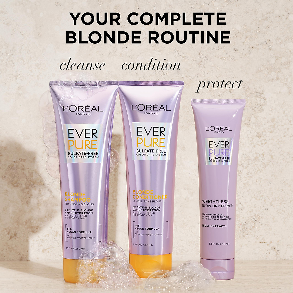 L'Oreal Paris Blonde Sulfate Free Shampoo for Color-Treated Hair, Neutralizes Brass + Balances, EverPure, 8.5 Fl Oz (Packaging May Vary)