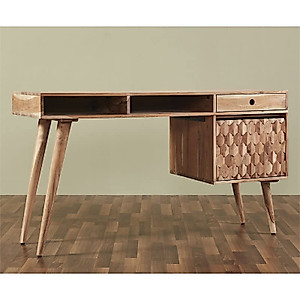 Mod-Arte Modern Wood Honeycomb Office Desk with Storage in Natural