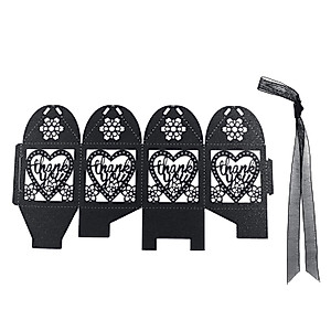 COTOPHER Laser Cut Boxes, 100pcs Thank You Gift Boxes Wedding Party Favor Boxes Lace Candy Boxes for Wedding Baby Shower Birthday Party Decorations with Ribbons (2x2x2.75inch, Black, 100)