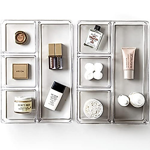 BINO | 4-Section Plastic Drawer Organizer Bin, Light Grey - 2 Pack | THE ARTISAN+ | Multi-Purpose | Soft-Grip Lining and Non-Slip Rubber Feet | Durable | BPA-Free | Desk Drawer Organizer | Vanity Org