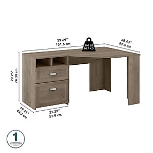 Bush Furniture Wheaton Home Office Desk, 60W, Driftwood Gray