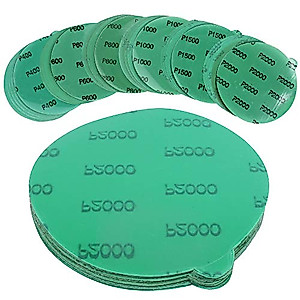 LotFancy 6 Inch PSA Sanding Discs with Tabs, 30PCS 400 600 800 1000 1500 2000 Grit Self Adhesive Wet Dry Green Film Sandpaper Assortment, Random Orbital Sander Fine Grit Sand Paper