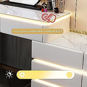 Attega Vanity Desk Set, Makeup Table with LED Lighted Mirror & Drawer Ambient Light, Dresser Desk with Side Cabinet & 9 Drawers Adjustable Dressing Table Set for Bedroom & Bathroom (White, 31.5 Inch)