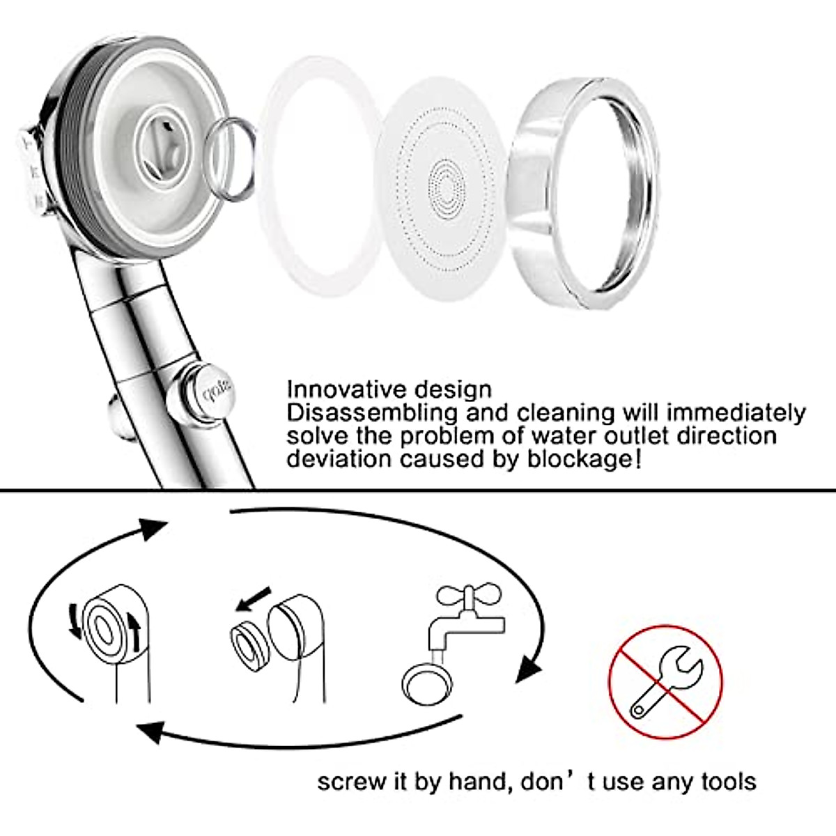 Nosame Shower,High Pressure Handheld Shower Head with ON/Off Pause Switch 3-Settings Water Saving Showerhead, Chrome Finish Bathroom 1.6 GPM Shower Accessorie