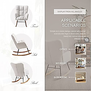 Ugijei Rocking Chair Nursery, Teddy Upholstered Glider Rocker with High Backrest, Modern Rocking Accent Chair for Nursery, Living Room, Bedroom (Ivory)
