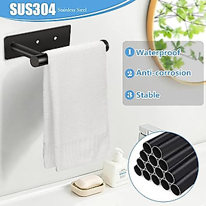 Baocuz-9 Inch Self Adhesive Hand Towel Holder, SUS 304 Stainless Steel Wall Mounted Towel Holder, Suitable for Bathroom, Kitchen, Cabinets（Black）