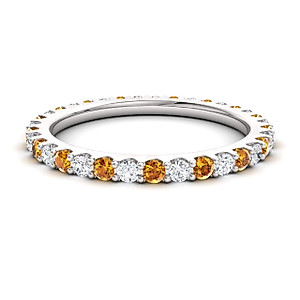 Diamondere Natural and Certified Citrine and Diamond Wedding Ring in 14K White Gold | 1.02 Carat Full Eternity Stackable Band for Women, US Size 7