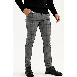 GINGTTO Mens Plaid Pants Casual Dress Pants for Men Slim Fit Stretch Slacks for Men Grey Sze 32