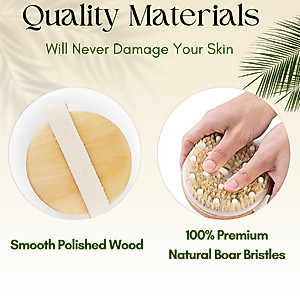 Premium Dry Brushing Body Brush, Best for Exfoliating Dry Skin, Lymphatic Drainage and Cellulite Treatment, Organic Spa Massage Scrub Brush with Soft Boar Bristles, Great Gift for A Glowing Skin