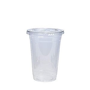 Comfy Package [20 oz. - 100 Sets Clear Plastic Cups With Flat Lids