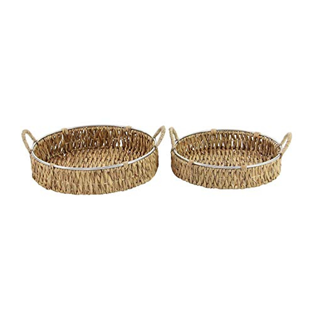 Deco 79 Dried Plant Handmade Woven Tray, Set of 2 18", 20"W, Brown