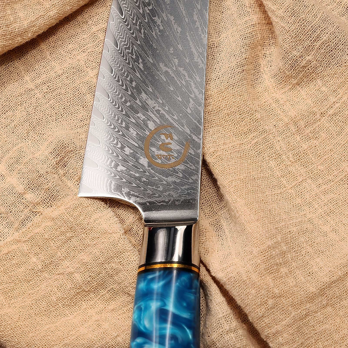 Fukep Chef Knife Set, Kitchen Knife Set of 3, Damascus VG10 Steel, Blue Handle Series