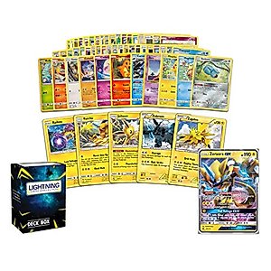 Lightning Card Collection Electric Collection - 50 Assorted Cards Plus 5 Rare Electric and 1 Electric Ultra-Rare Card with LCC Box Compatible with Pokemon Cards