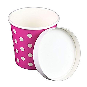 Worlds 16 OZ Polka Dot Pink Paper Ice Cream Containers with Paper Lid 10 Set