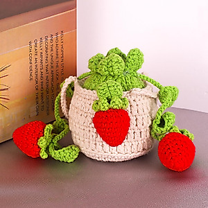 Cute Car Mirror Hanging Ornament - Decorative Rearview Mirror Accessories for Women and Girls - Handmade Knitted Crochet Plant Flower Car Accessories