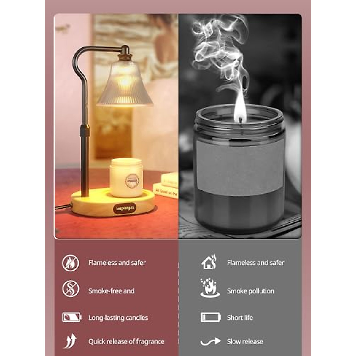 Inspireyes Candle Warmer Lamp, Electric Candle Warmer with Timer Dimmer, Height Adjustable Wax Melter Warmer for Jar Candles Scented Wax, House Warming Gifts New Home Decor, Gift for Mom, Flameless