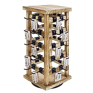 Ikee Design Natural Wood Rotating Jewelry Storage Display with 42 Hooks, Wooden Hanging Accessories Tower, Oak Color, 7.5" W x 7.5" D x 15.9" H